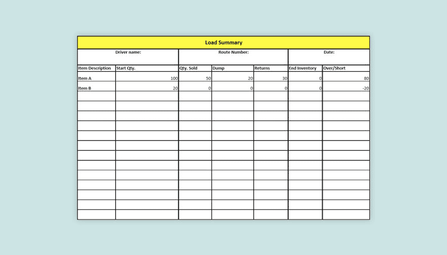 Truck Load Sheet Template